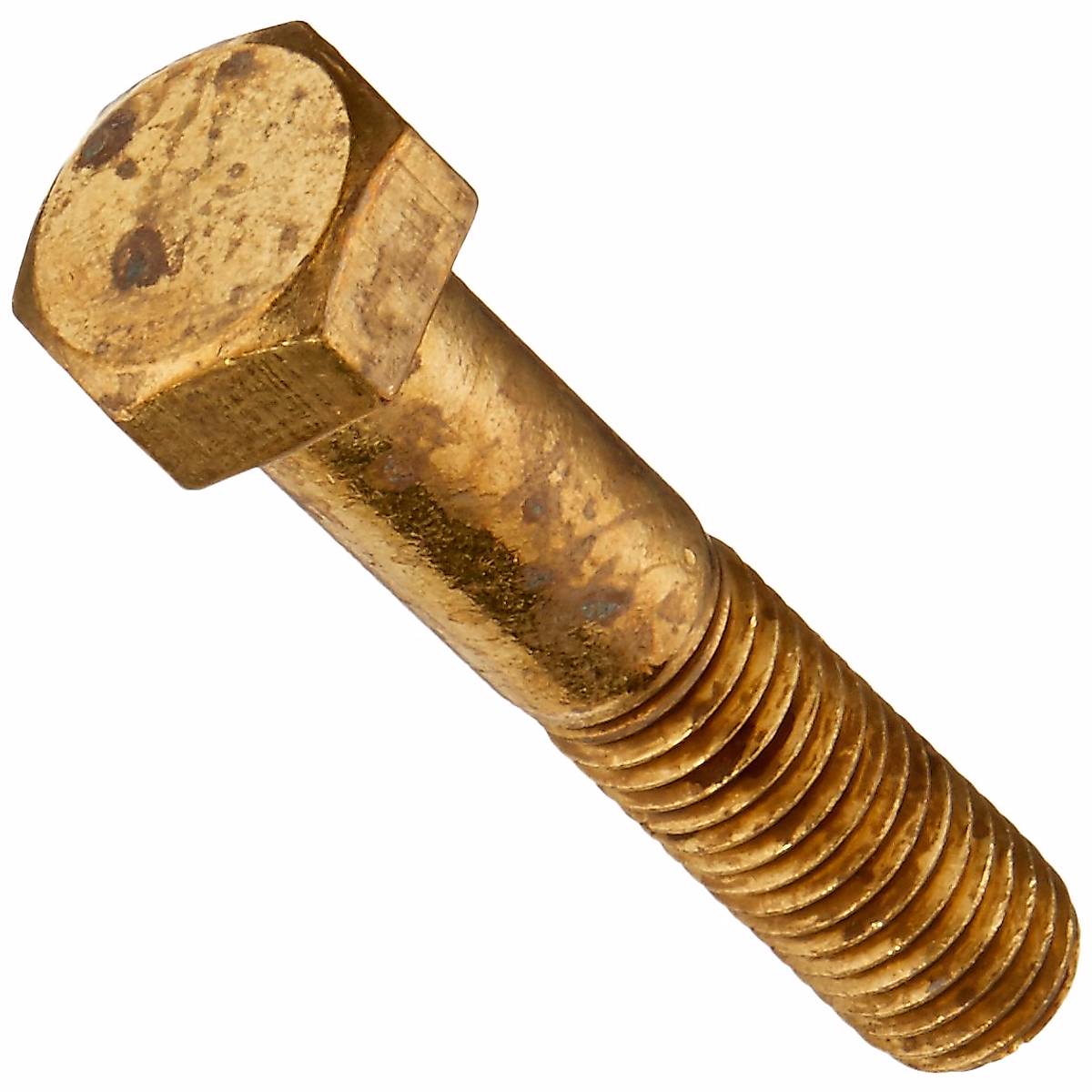Small Parts Brass Hex Bolt, Plain Finish, Hex Head, External Hex Drive, Meets ASME B18.2.1, 3-1/2" Length, Partially Threaded, 3/8"-16 UNC Threads (Pack of 5)