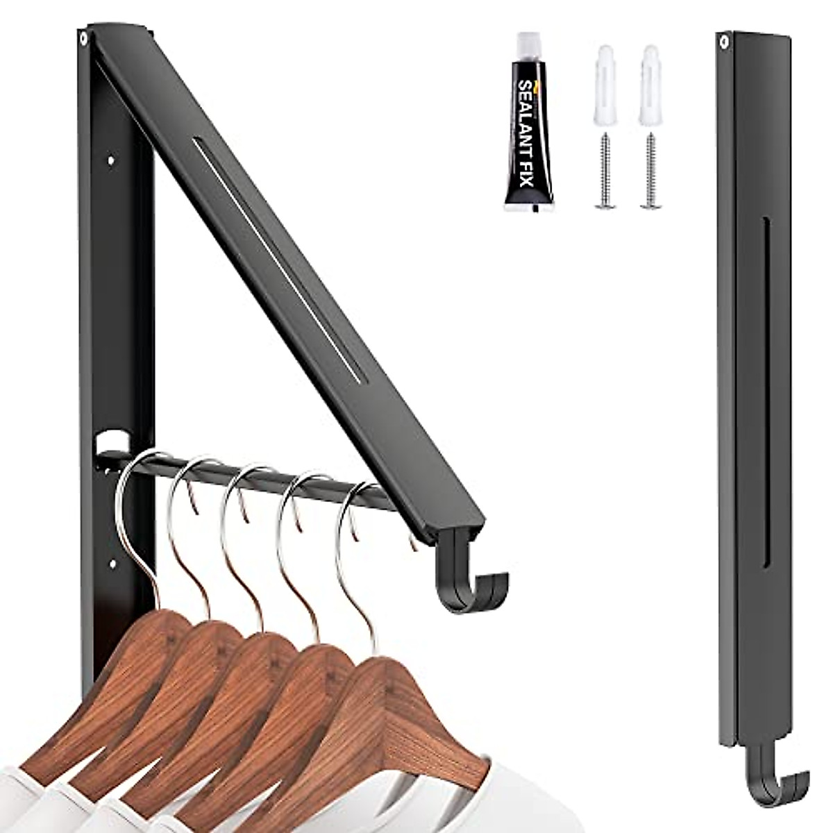 WXS-CHALL Aluminum Wall Mounted Clothes Drying Rack - Space Saving Folding Laundry Rack for Wall, Collapsible Design (Black)