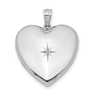 925 Sterling Silver Engravable Polished back Holds 2 photos 24mm With Diamond Star Design Love Heart Family Locket Jewelry for Women