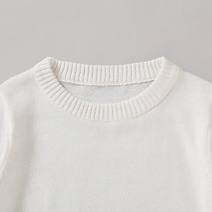 Baby Boys Girl Organic Cotton Sweater Tops Kids Fall Winter Knit Sweater Solid Color Outfit 1-5T (White, 18-24 Months)