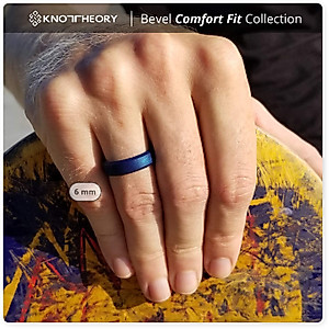 Knot Theory Metal Dark Blue Silicone Ring for Men Women - Breathable Bevel Comfort Fit 6mm Wedding Band Size 12