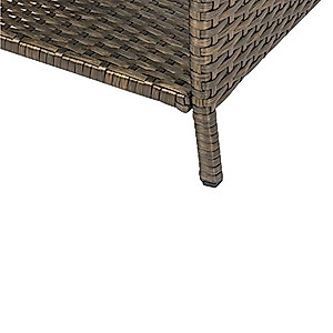 KINTNESS Wicker Rattan Side Table Outdoor End Table Patio Courtyard Coffee Bistro Glass Table with Storage