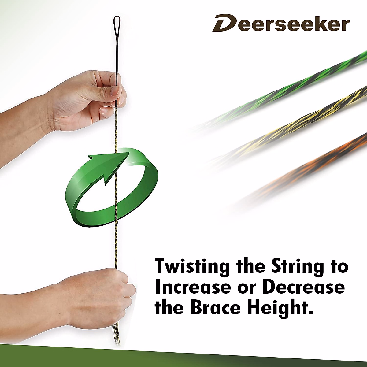 Deerseeker Archery Bowstring Set with 2 Nocking Points Dacron Recurve Bow String Replacement 12, 14, 16 Strands for Traditional Longbow Bow Shooting 48-70 inches