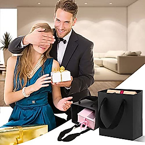 EUSOAR Black Mini Gift Wrap Bags, 50 Pack 4x2.75x4.5 inches Paper Bags with Handles, Heavy Duty Totes Bulk for Wedding, Grocery, Boutique, Retail, Business, Party Favors, Baby Showers, Birthdays