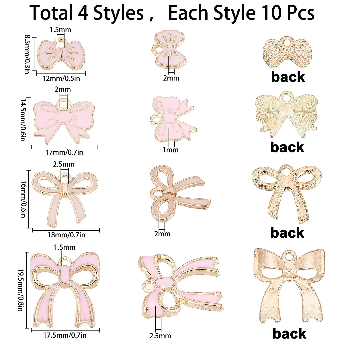 SUNNYCLUE 1 Box 40Pcs 4 Style Romantic Enamel Flat Bowknot Charms Pink Bow Tie Kawaii Dangle Pendants Bulk For Women Jewellry Making Earrings Necklace Bracelets Valentine&#039;s Day DIY CraftsSupplies
