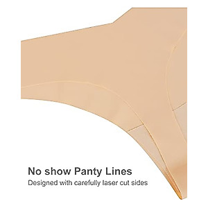 SHARICCA Women Seamless Thong No Show V Shape Strench Underwear Comfortable Invisible Soft Panties 6 Pack (7 Beige-7P08,M)