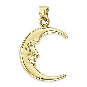 10k Solid Gold Smiling Crescent Moon Pendant for Necklace, Lunar Phase Jewelry, Astrology Gift for Her