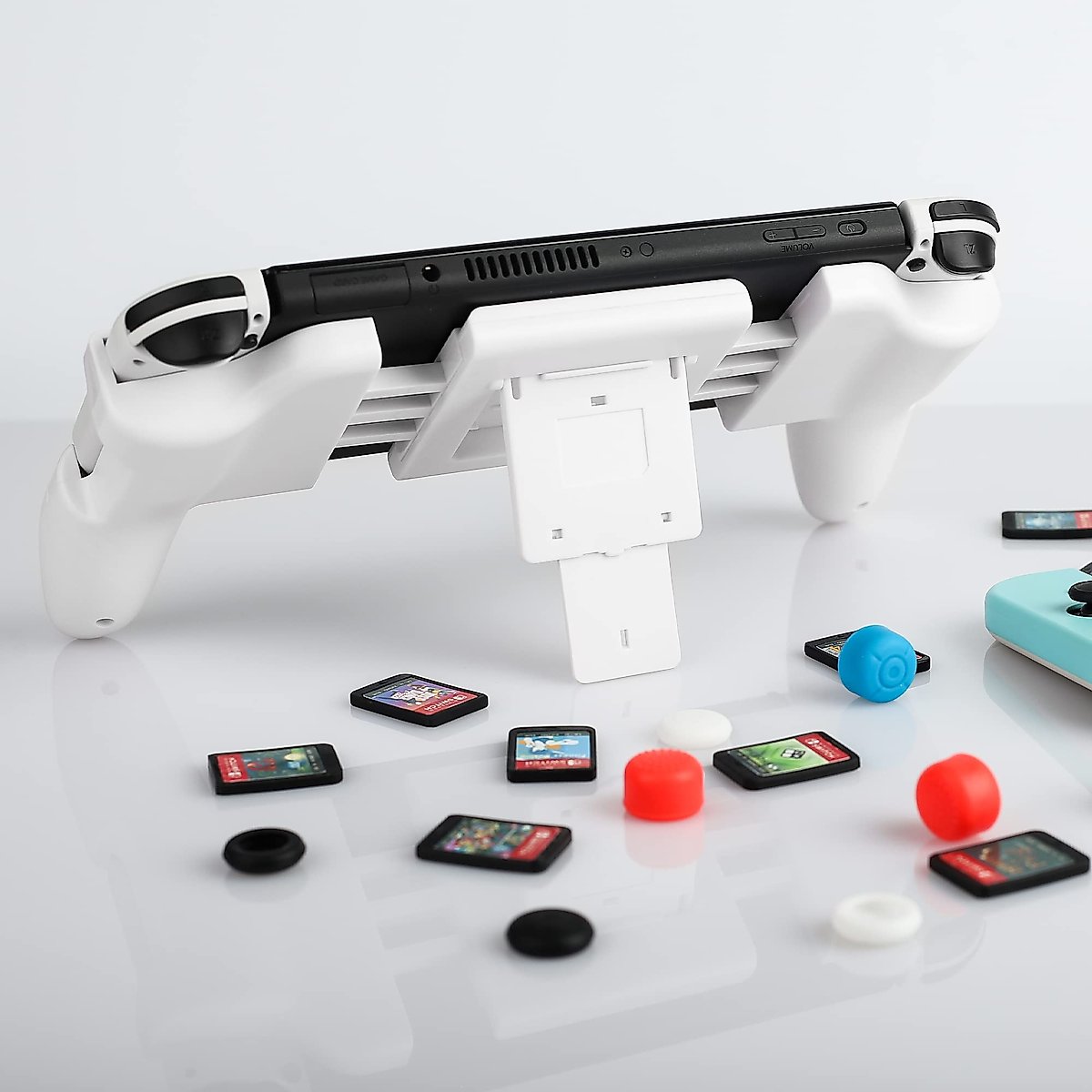 FANPL Multi-function Adjustable Grip for Nintendo Switch & Switch OLED Controller and Joycon, Ergonomic Handle Grip Comfortable, Foldable, Standable, Accessories with 8 Thumb Caps 2 Game Card Slots