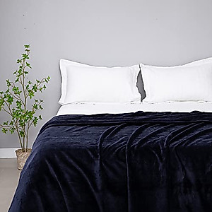 Flannel Bedding Fleece Blanket Throw, CHOOLE 350GSM Lightweight Soft Warm Blanket for Couch, Camping, Gift (Navy, Throw (50"x60"))