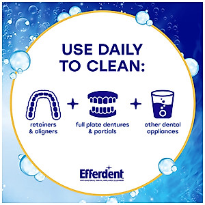 Efferdent Retainer Cleaning Tablets, Denture Cleanser Tablets For Dental Appliances, Overnight Whitening, 126 Tablets BLUE (Pack of 2)