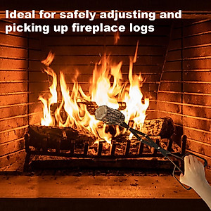 VODA Fire Poker and Fireplace Tongs Set - 31" Campfire Poker with Blow Poke Function, 24" Firewood Tongs, 2 Part Assembled Fire Pit Poker, Log Grabber for Firepit Bonfire Wood Stove Fireplace