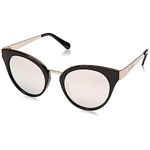 Steve Madden Women's Ellis Sunglasses Round Cateye, Black, 50mm
