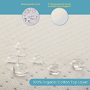 LA Baby Rectangular Bassinet Mattress Pad, 2" with 100% Organic Cotton Top Layer on Waterproof Cover - Made in USA