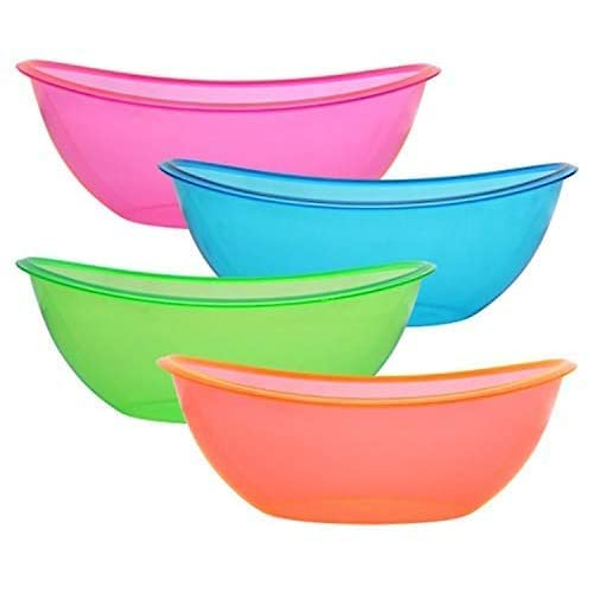 Friwer Neon Oval Plastic Contoured Serving Bowls, Party Snack or Salad Bowl 80 Oz. Set In Pink Blue Green Orange Set of 4