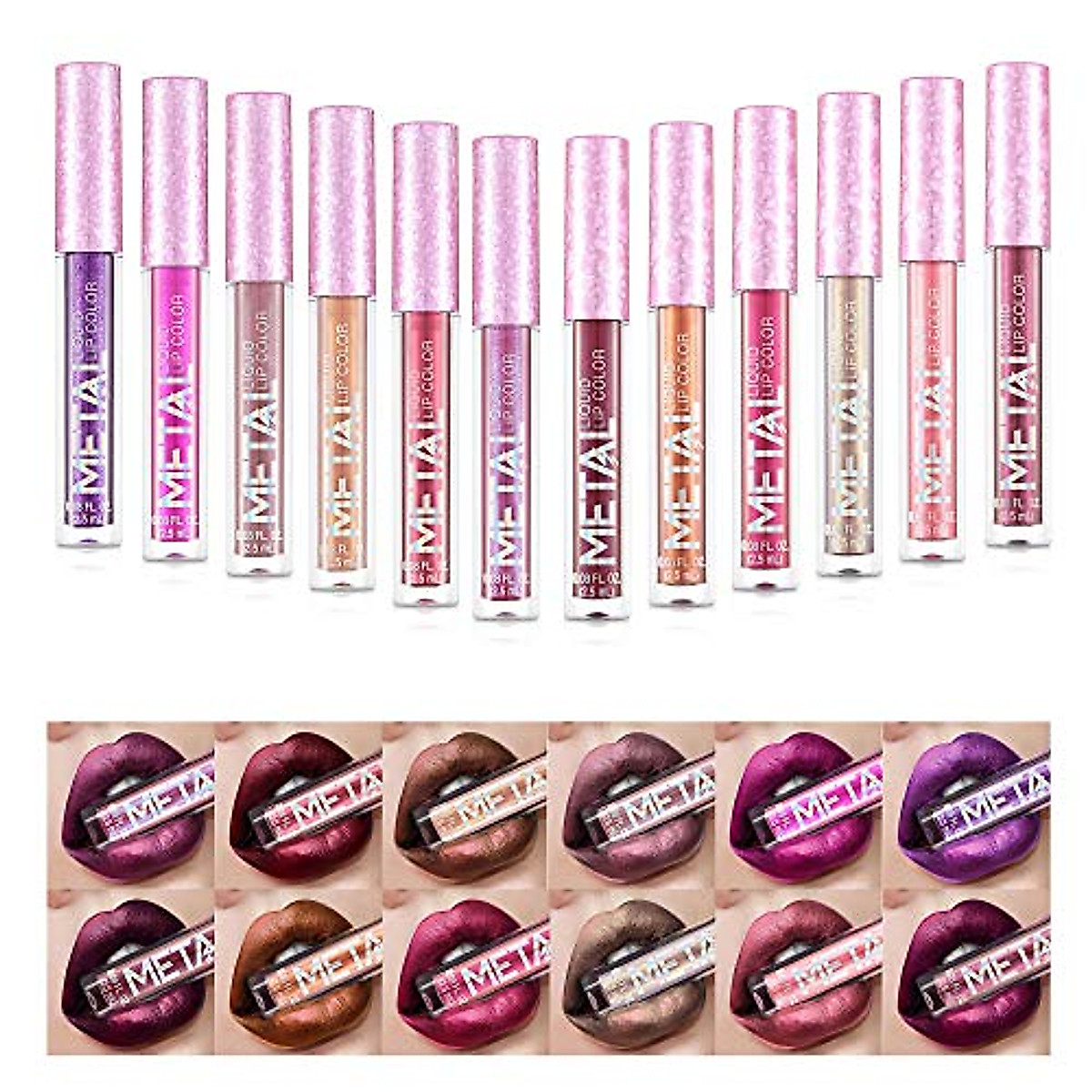 Glitter Shimmer Liquid Lipstick Set 12 Colors Shinning and Long Lasting Waterproof Colourful Lip Gloss Set (12 PCS)