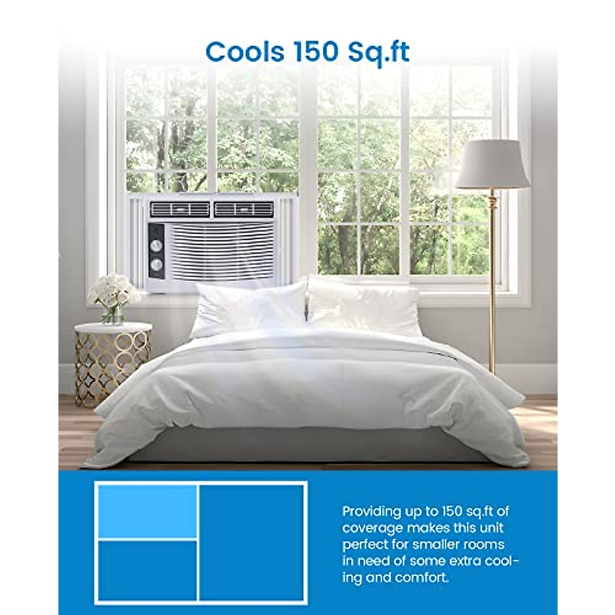 Garvee 5,000 BTU Window Mounted Air Conditioner - Efficient Cooling Small Window AC Unit with Easy-to-Use Mechanical Controls and Washable Filter, Cool up to 150 Sq.Ft., 110-115V, White