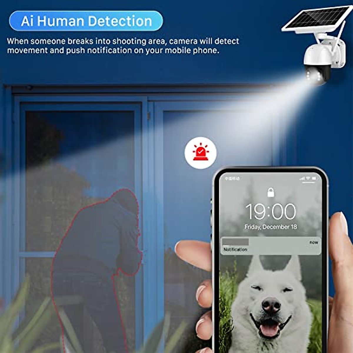 Security Camera Camera 3MP Wifi Solar Camera Outdoor PIR Human Detection Wireless PTZ Camera 30M Color Night Vision 2-Way Audio Home Security IP Camera Surveillance Camera with Spotlight ( Size : 3MP