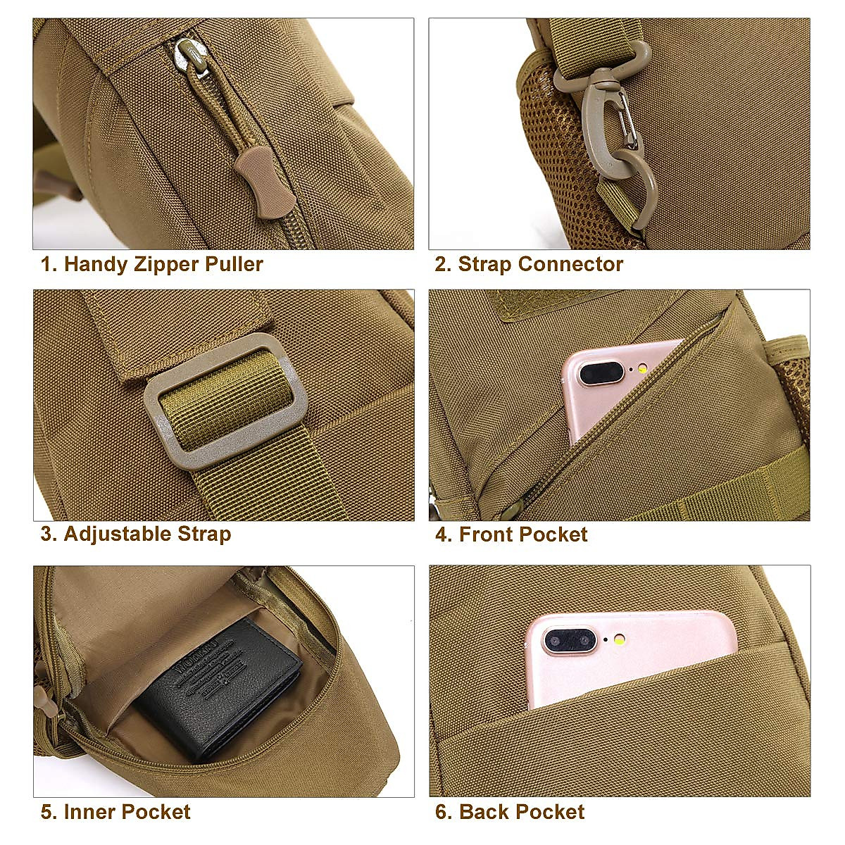 BraveHawk OUTDOORS Tactical Sling Crossbody Bag, 800D Military Nylon Oxford Utility EDC Chest Pack Shoulder Daypack Organizer