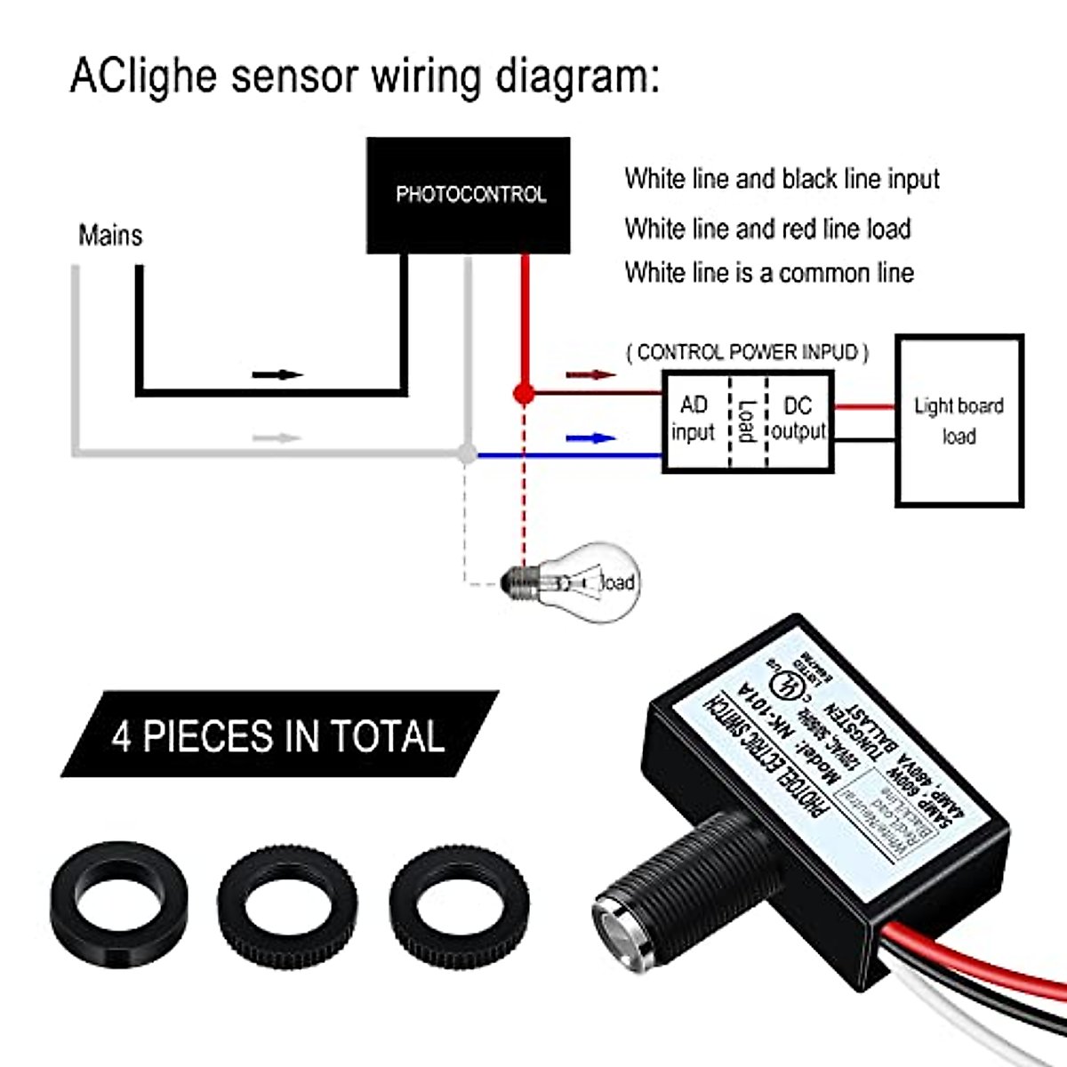 4 Pack 120V AC Photoelectric Switch Light Control Sensor Button Switch with Automatic Illumination Detection Circuit,Dusk to Dawn Senso