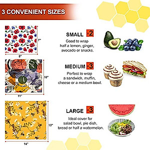 [8 Pack] Beeswax Wrap Reusable Food Wrap for Food Storage Sustainable Organic and Eco Friendly Sandwich Bags 3 Large, 3 Medium, 2 Small