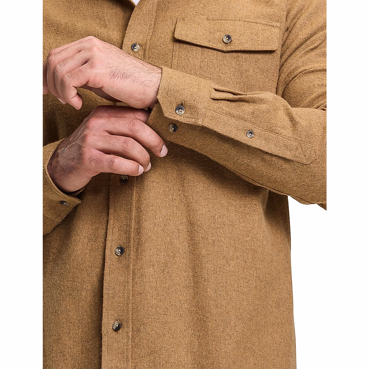 CQR Men's All Cotton Flannel Shirt, Long Sleeve Casual Button Down Plaid Shirt, Brushed Soft Outdoor Tactical Work Shirts, Solid Wheat Brown, X-Large