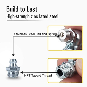 AZUNO Hydraulic Grease Fittings, 240 Pieces SAE & Metric Grease Fitting Assortment with 120 PCS Grease Fitting Caps, Standard Grease Gun Fittings Perfect for Replacing Missing or Broken Zerk Fitting