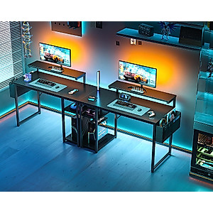 KKL 40 inch Small Computer Desk with Adjustable Monitor Stand, Home Office Desk & Workstation with Storage Shelves, Reversible Work Writing Study Table for Bedroom, Black