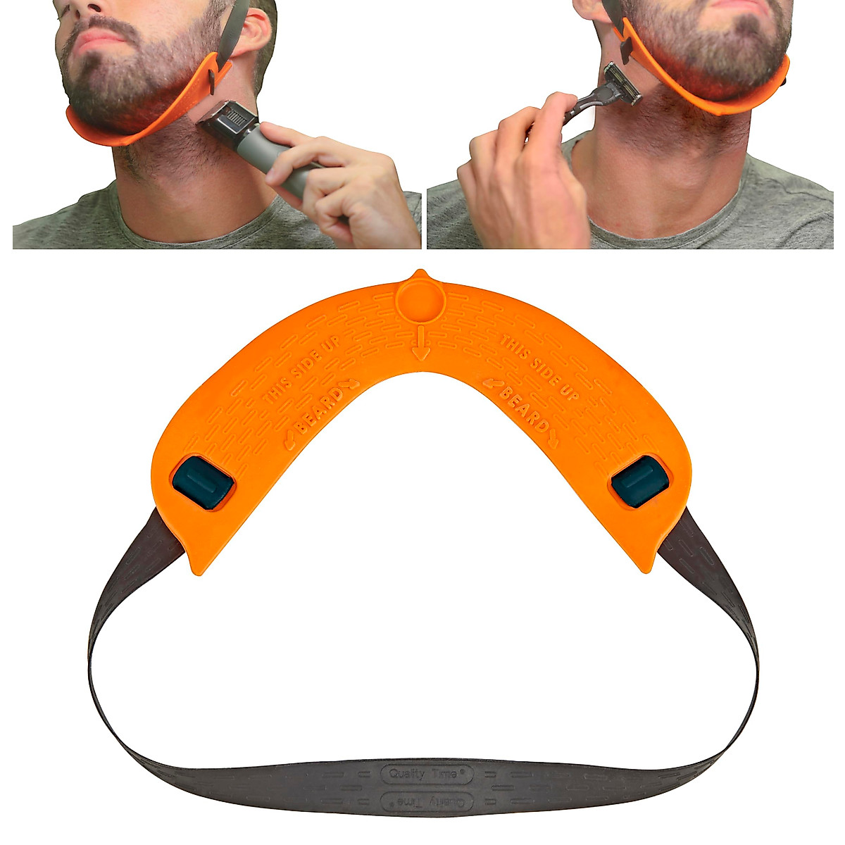 Quality Time Beard Neckline Shaper Guide; Hands-Free, Flexible, Adjustable, Beard Template, Do-it-yourself Neck Haircut Tool, Beard Lineup Shaping Guard/Stencil, Made in USA, Patented.