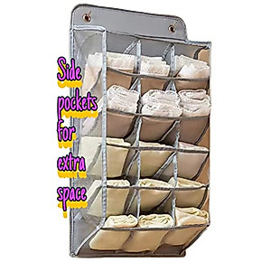 Foldable Shoe Rack Cabinet Organizer with Pocket and Storage, Portable Shoe Rack for Entry Way, Shoe Boxes, Fast Easy Assemble Shoe Cabinet, One Piece Sturdy Plastic Shelf, Clear Brown Doors, 6 Tiers