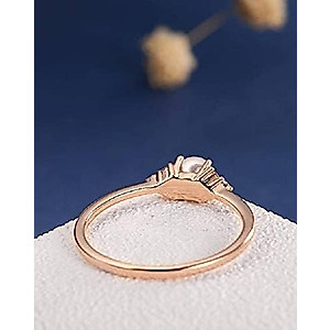 LTCXCXCD Simple Exquisite Jewelry 18k Rose Gold Pearl Ring Simulation Natural Moonstone 925 Silver Solitaire Ring (10)