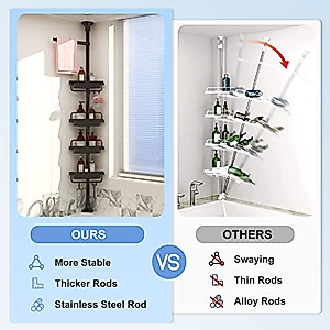 MOFAOTU Shower Caddy Corner, 4-Layer Shower Organizer, Rustproof Stainless Shower Shelves, Large Shower Storage and Shower Caddy Tension Pole, Drill Free Shower Rack, 56-117 Inch, Black