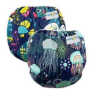 Babygoal Baby Girl Swim Diapers, Reusable Adjustable Washable Swim Underwear Fits 0-8M Baby Gifts and Swimming Lessons 2 Pack Small