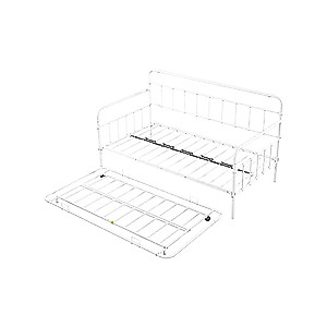Oudiec Twin Size Metal Daybed with Trundle, Sofa Bed Frame Steel Slat Support for Teenagers/Adult Bedroom, Space Saving Design & No Box Spring Needed, White