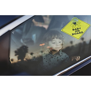 2Pcs Baby on Board Sticker Sign for Cars Bright Yellow Baby On Board Warning Signs with Suction Cups for Car Window Waterproof Sunproof Durable and Strong Safety Warning Car Sticker Signs 5"x5"