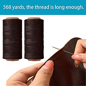 HILELIFE Waxed Thread, 568 Yards 2 PCS 150D 0.8mm Waxed Thread for Leather Sewing, Leather Thread for Hand Sewing, Leather Craft DIY, Wallets, Shoe Repairing, Book Binding (Brown)