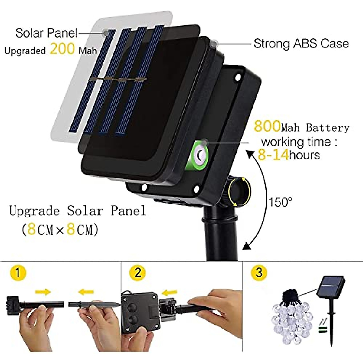 Solar Outdoor Lights 60LED Crystal Globe Lights 8 Mode 8M/26Ft Indoor/Outdoor Solar String Lights Waterproof for Garden Patio Yard Home Festival Party Wedding(Cold White)