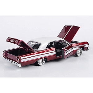 1964 Chevy Impala Lowrider Hard Top Candy Red Metallic with White Top Get Low Series 1/24 Diecast Model Car by Motormax 79021