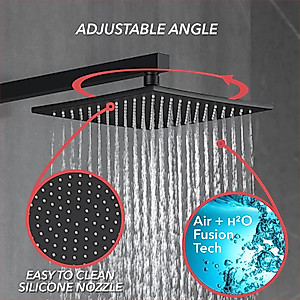 VANFOXLE Shower Faucet Set Matte Black Shower System,Push Button Diverter Shower Faucet with 2 in 1 Handheld,Wall Mount 10 Inch Shower Head with 6 PCS Dual Modes Body Jets(2 Inch)