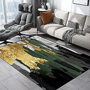 Modern Abstract Rug Light Luxury Carpet Emerald Green Gold Gray Area Rug Easy to Clean Stain Fade Resistant Living Dining Room Rugs,150 * 200CM