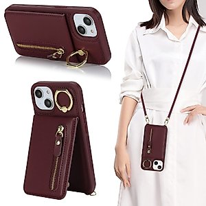 Jaorty Phone Case for iPhone 14 Plus with Strap,for iPhone 14 Plus Case Wallet with Card Holder for Women,Crossbody Lanyard Cases with Zipper Pocket Kickstand Ring Holder 6.7",White Leopard