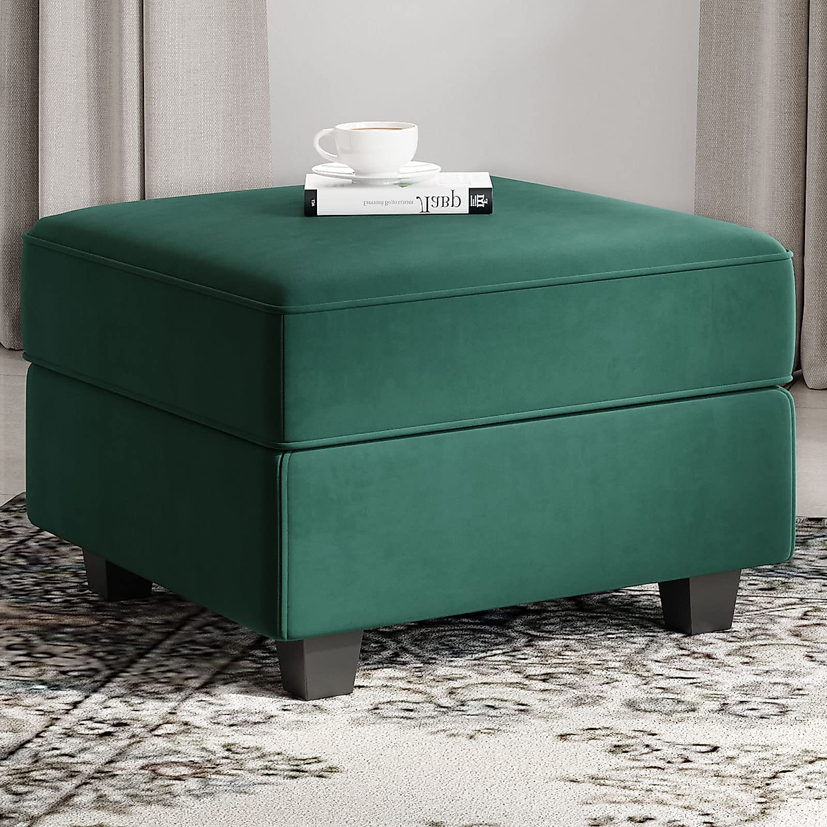 Belffin Storage Ottoman Module for Modular Sectional Sofa Square Seat Cube Velvet Foot Stool Green