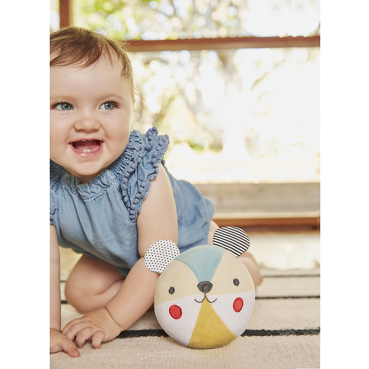 Petit Collage Organic Cotton Soft Chime Busy Baby Ball – Learning Toy for Babies and Toddlers, Measures 6” x 4.75” x 5.50” – Cute Activity Toy That Encourages Crawling
