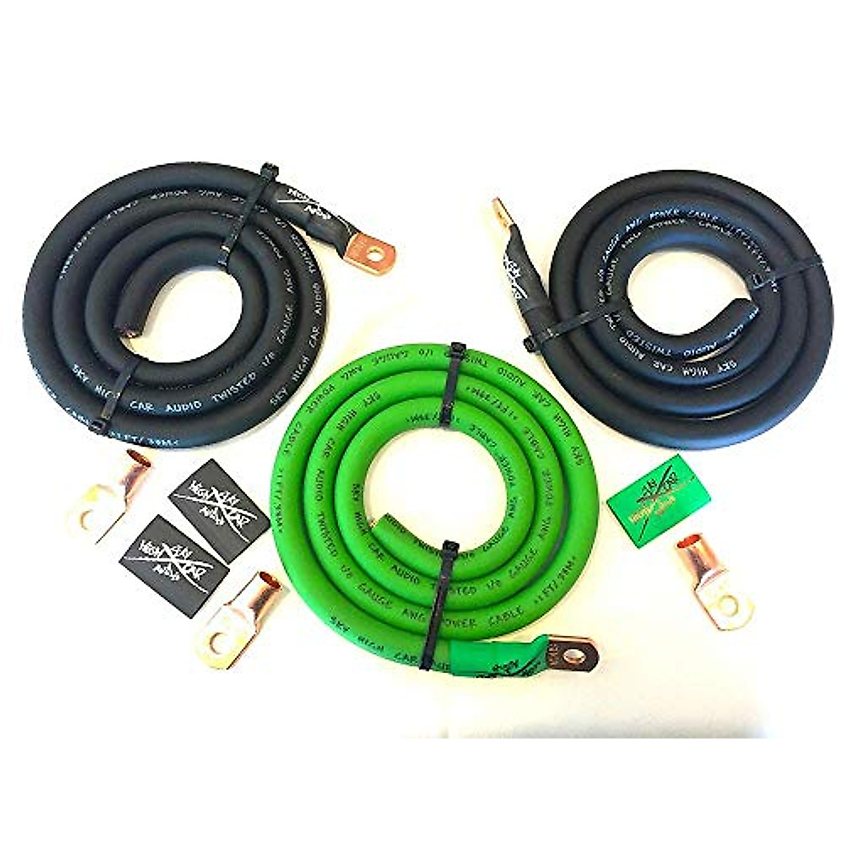 Sky High Oversized 1/0 Gauge OFC AWG Big 3 Upgrade Green/Black Electrical Wiring