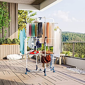Clothes Airer Tower, Foldable and Space Saving, 3 Levels, 6 Foldable Wings, Rollable and Stable, Mobile Tower Clothes Airer, Drying Rack for Indoor and Outdoor Large Families
