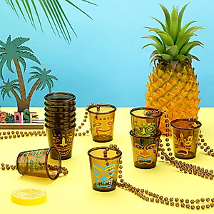 Janmercy 12 Pcs Tiki Shot Glasses on Beaded Necklace Hawaiian Plastic Shot Glass Necklaces Brown Funny Tiki Shot Necklace Cups for Summer Hawaiian Adult Teen Bachelorette Birthday Party Favor, 6 Style