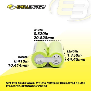 Exell Battery 2.4-Volt Nickel Metal Hydride Razor Battery, EBR-BG2040, 800 mAh, Batteries for Electric Shavers