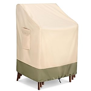 COSFLY Waterproof Outdoor Stackable Chairs Covers, Patio Furniture Covers Heavy Duty for 4-6 Stacking Chairs 1Pack - Fits up to 25W x 25D x 47H Inches (Beige)