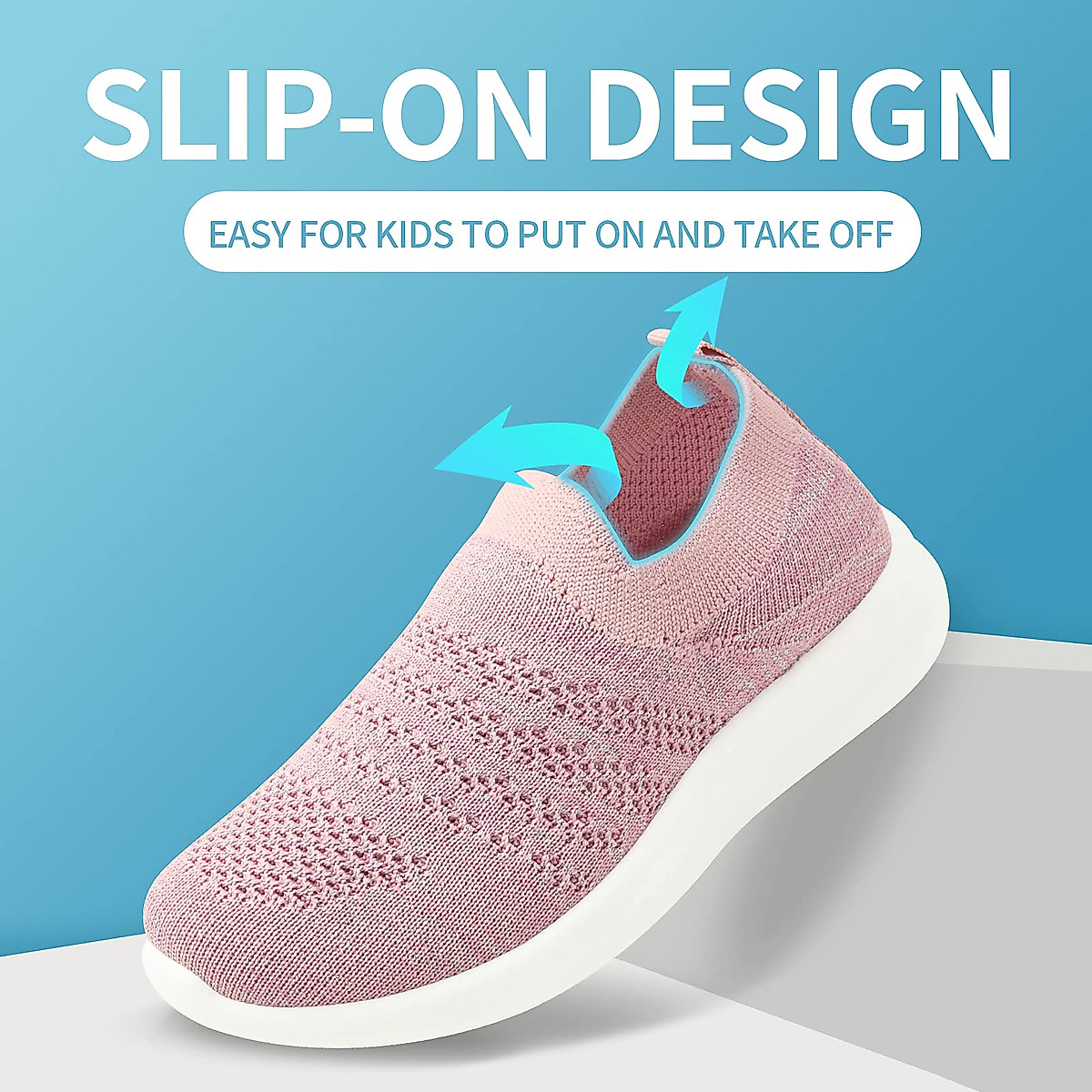 Apawwa Boys Girls Sneakers Kids Lightweight Slip On Running Shoes Pink/Blue/Navy/Black Walking Shoes Breathable Tennis Shoes for Toddler/Little Kids/Big Kids