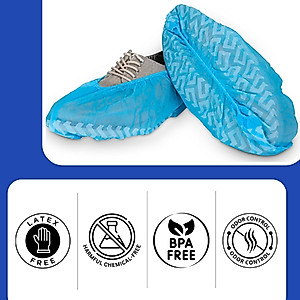 Disposable Boot & Shoe Covers | Premium Thick | Durable, Non-Slip, Treads, Water Resistant, Non-Toxic,100% Latex Free | Pack of 100