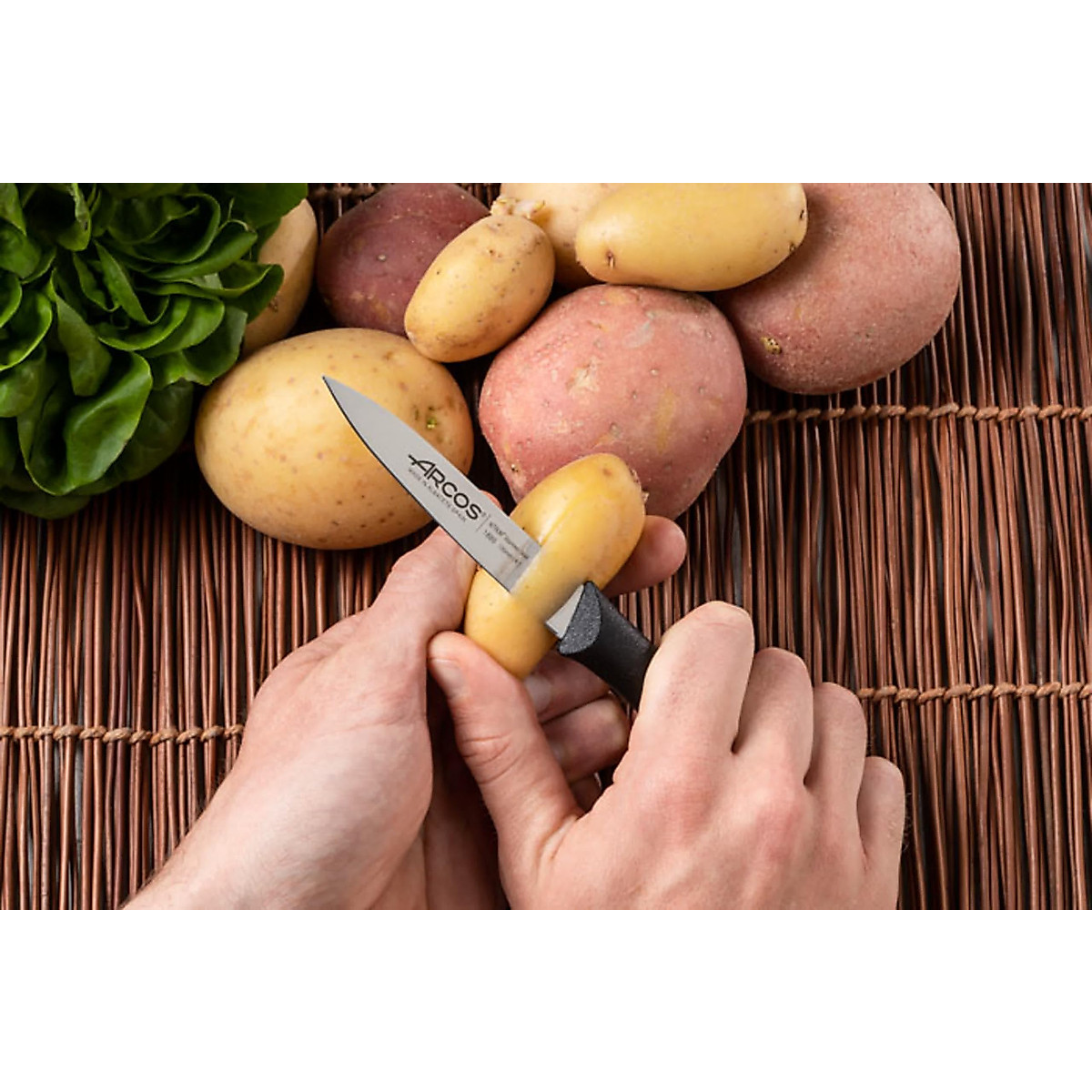 ARCOS Paring Knife 4 Inch Stainless Steel. Professional Kitchen Knife for Cut, Peel and Clean Food. Ergonomic Polyoxymethylene Handle and 100 mm Blade. Series Nova. Color Black